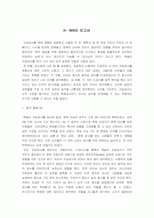 웩슬러 지능검사 보고서