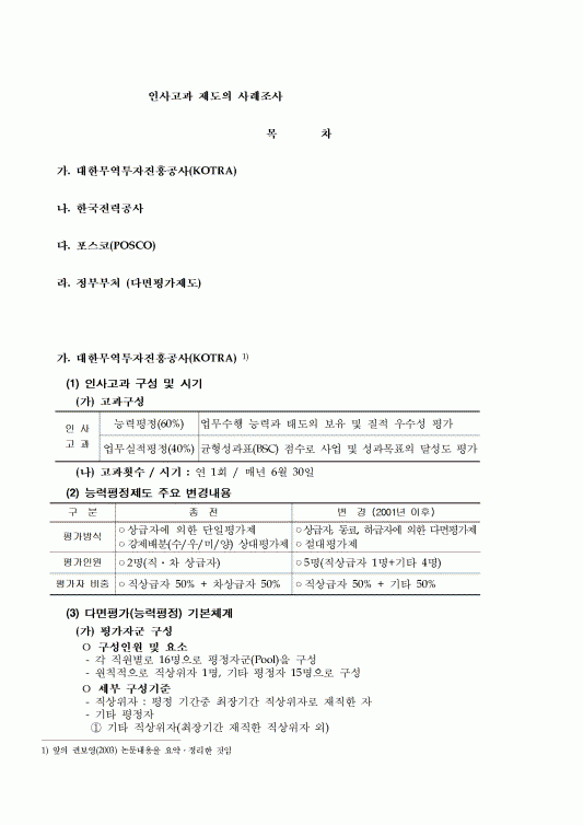 인사고과 제도의 사례조사