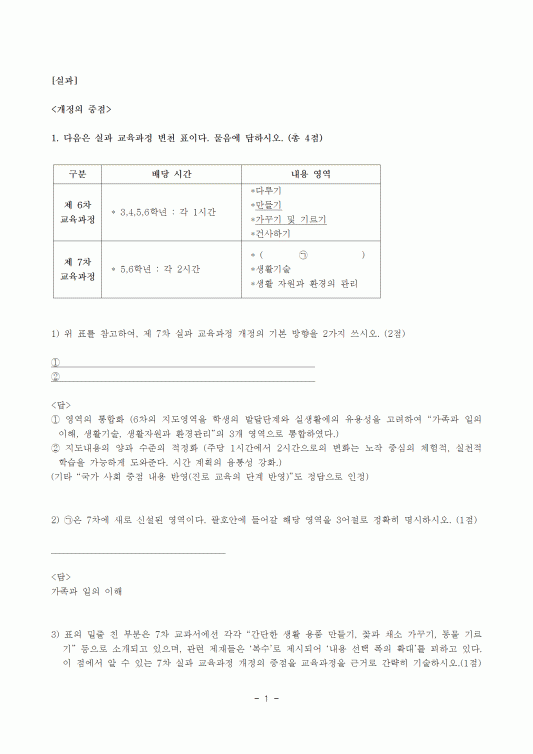 초등 임용고사 대비 <초등실과 교육과정> 문제 제작 스터디 자료