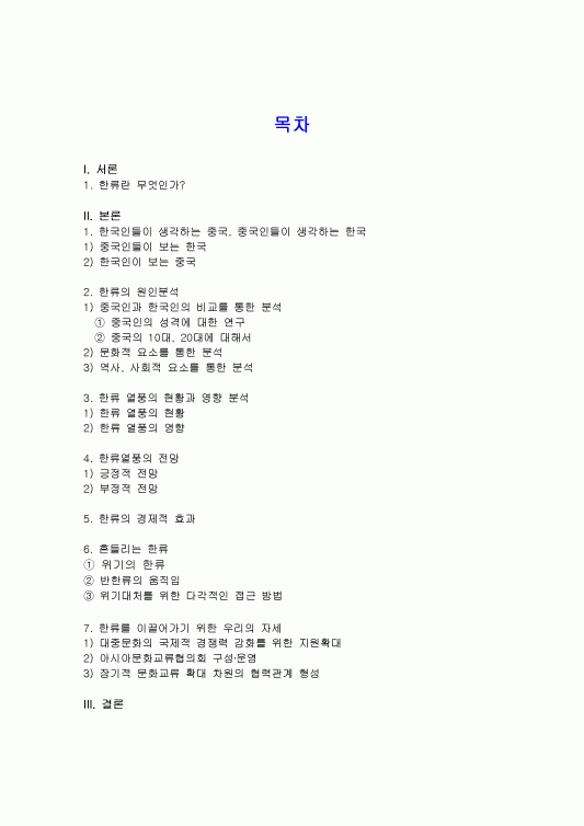 한류열풍의 현황과 위기, 나아가야할 방향에 대해서