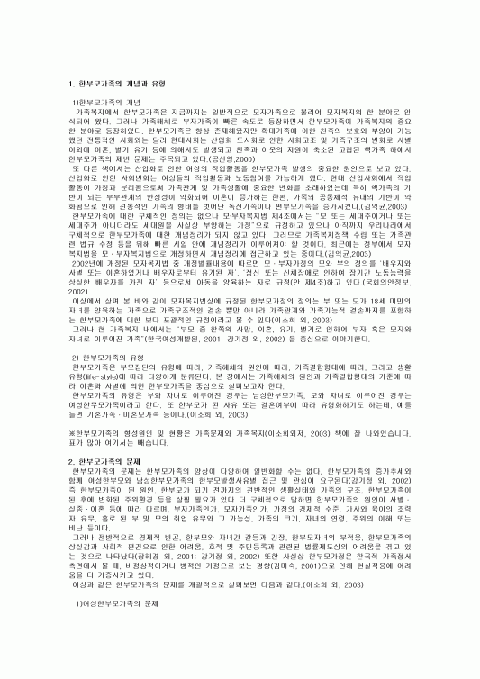 한부모가족에 대해서