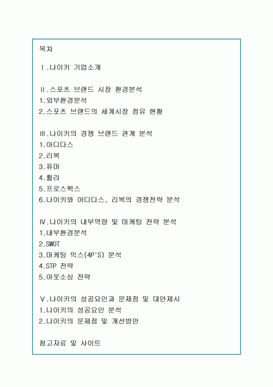 나이키의 글로벌 마케팅 전략 및 경쟁사분석