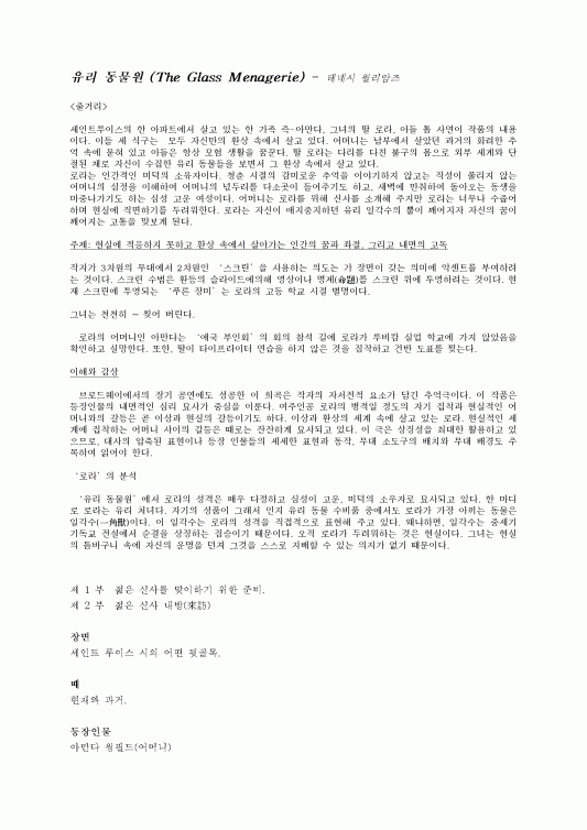 유리동물원 번역과 분석