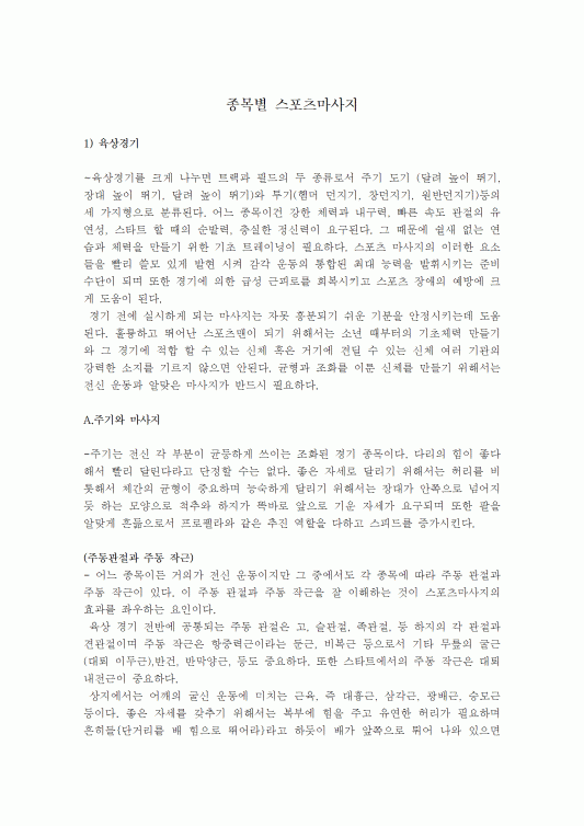 스포츠 종목별 스포츠 마사지 방법에 관한 조사
