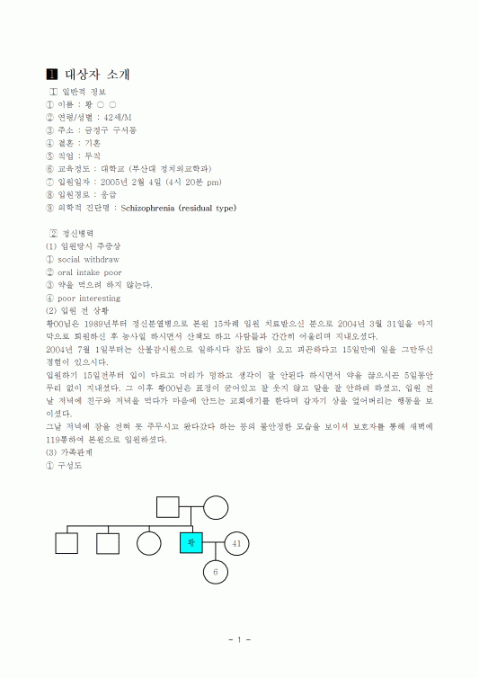 정신분열병과 관련된 간호사례연구