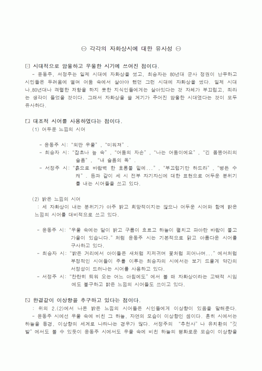 현대시 자화상 분석