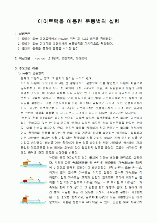 [일반물리학실험] 에어트랙을 이용한 운동법칙설명