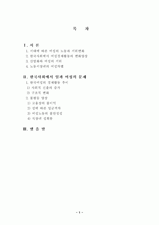 경제활동에서의 여성의 지위