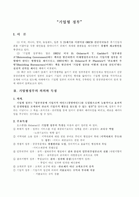 기업형 정부 레포트 자료