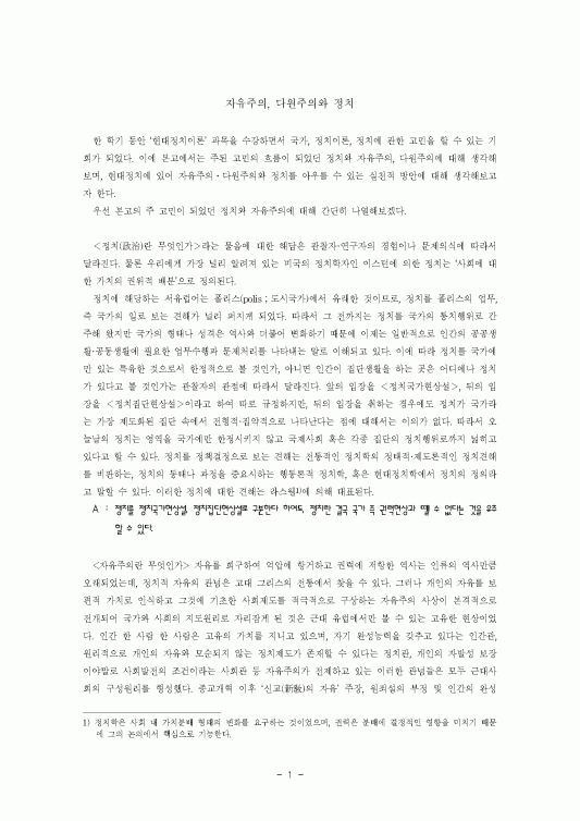 자유주의 다원주의 정치
