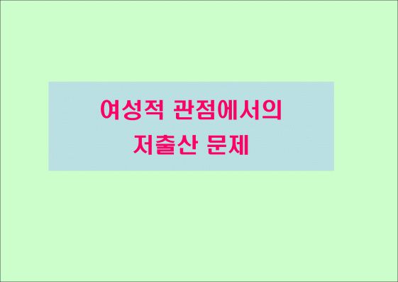 저출산에 대한 원인과 이에 따른 문제 및 정책적 대응방안-여성적 관점