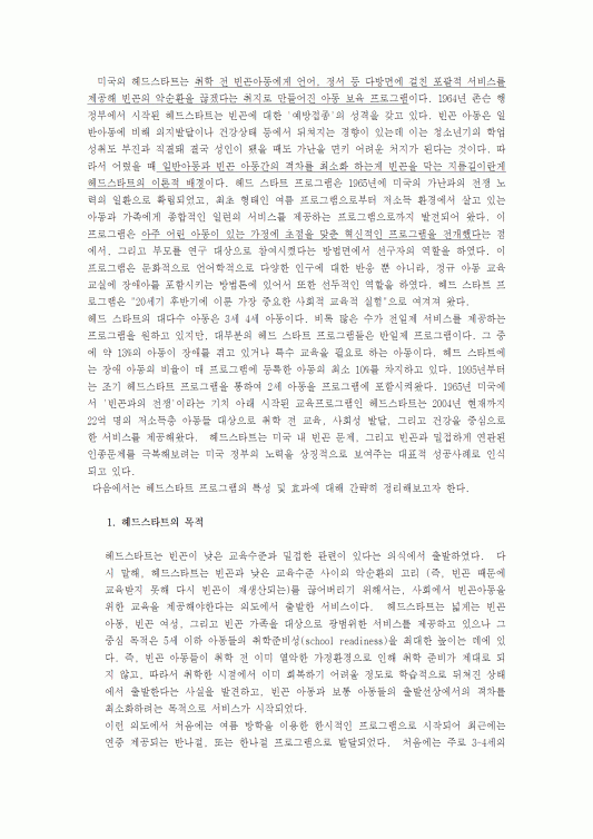 헤드스타트 레포트 자료