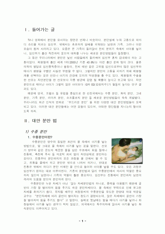 대안 분만법 레포트 자료