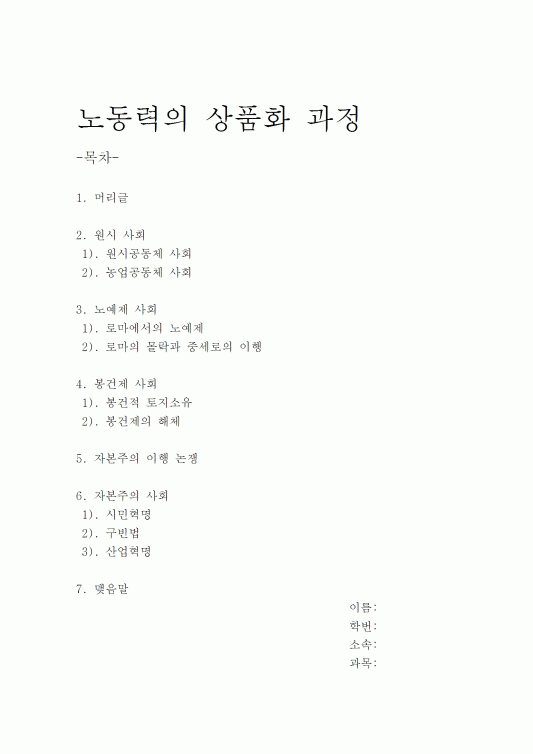 [경제사]노동력의 상품화 과정