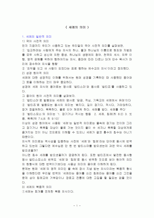 세례의 의미와 학자들의 견해