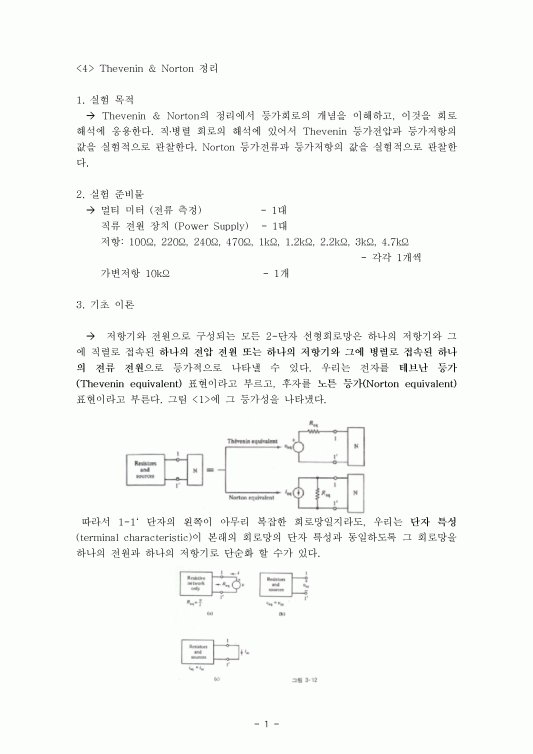 예비레포트 - 테브난, 노턴 정리