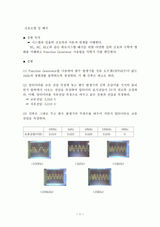 신호 모델 해석 결과레포트