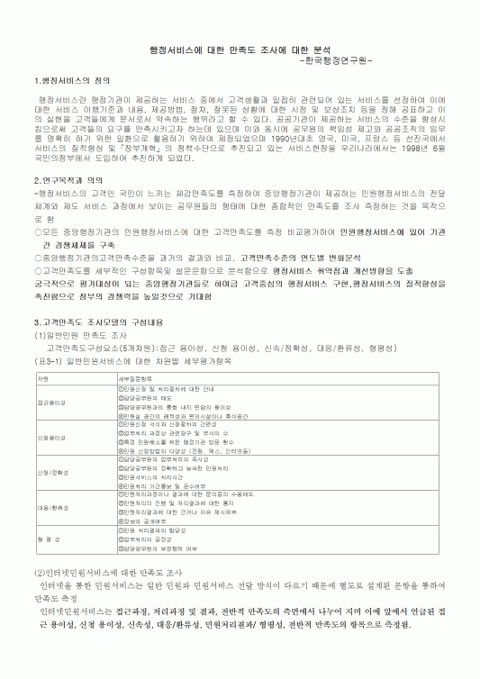 행정서비스에 대한 만족도 조사에 대한 분석 -