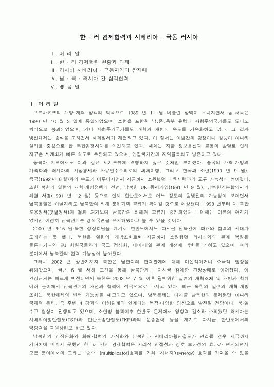 한국 러시아 경제협력과 시베리아 극동 러시아