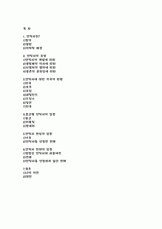 안락사의 유형과 각국의 현황 종교별 입장 찬성과 반대 입장