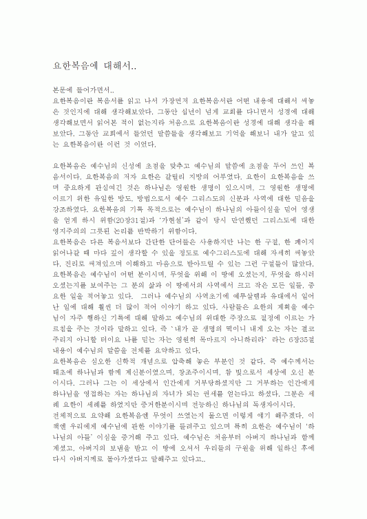 [인문과학] 요한복음을 읽고