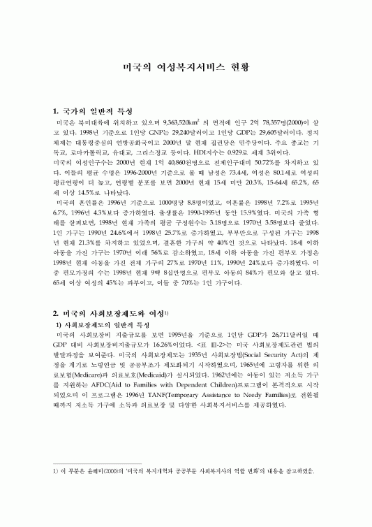 미국의 여성복지서비스 현황
