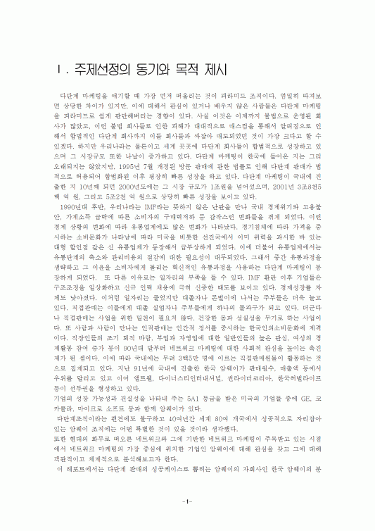 [기업경영전략]Amway 네트워크 마케팅의 개념과 핵심 역량 및 전략 그리고 문제점과 향후전략분석