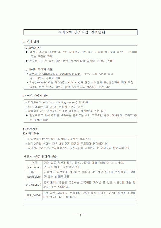 의식장애 간호사정
