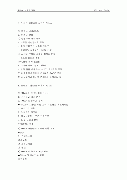 PUMA의 브랜드 가치 창출을 위한 마케팅 전략 분석 (SWOT, 포지셔닝,