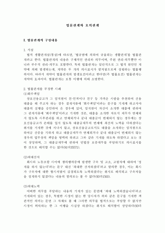 [민법총칙]법률관계와 호의관계의 구별