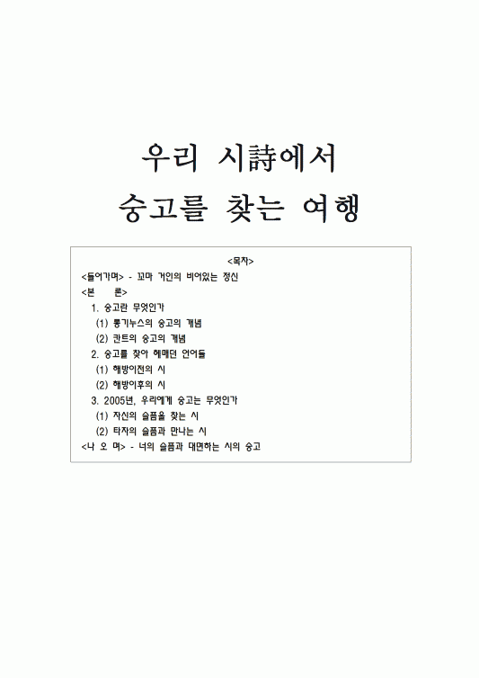 한국 현대시에서 롱기누스의 숭고 찾기