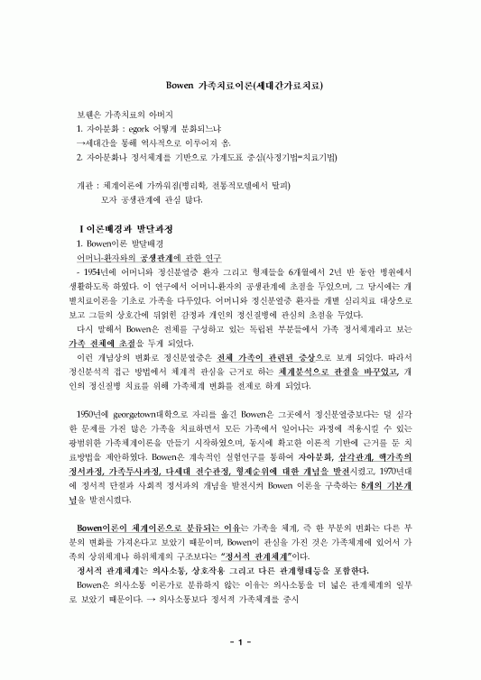 Bowen 가족치료이론(세대간가료치료)