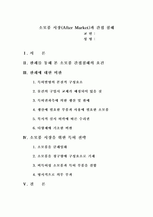 특허법상 소모품 시장과 간접 침해
