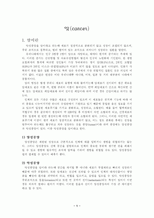 암의 종류와 원인