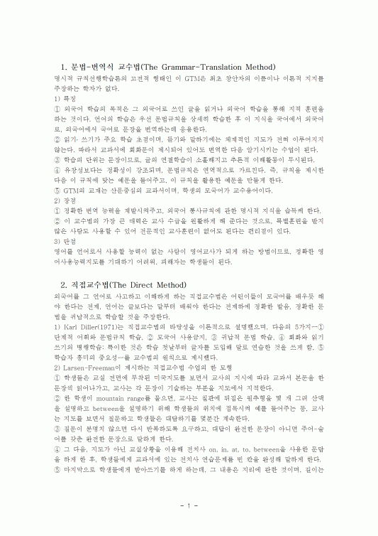 영어교육론 5개 교수법 정리(중간고사 시험용)