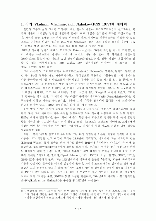 나보코프(Nabokov)의 롤리타(Lolita)에 관하여