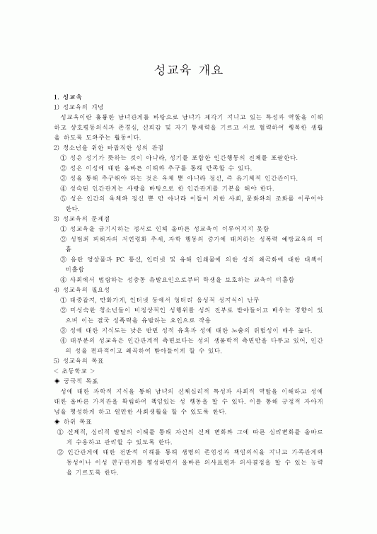 성교육 개요 레포트 자료