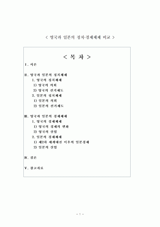 일본과 영국의 경제 및 정치제도의 비교