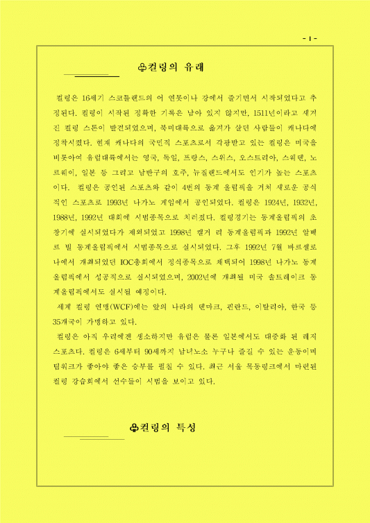 컬링 총정리 레포트 자료