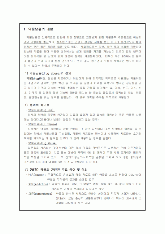 [사회과학] 청소년 약물남용문제