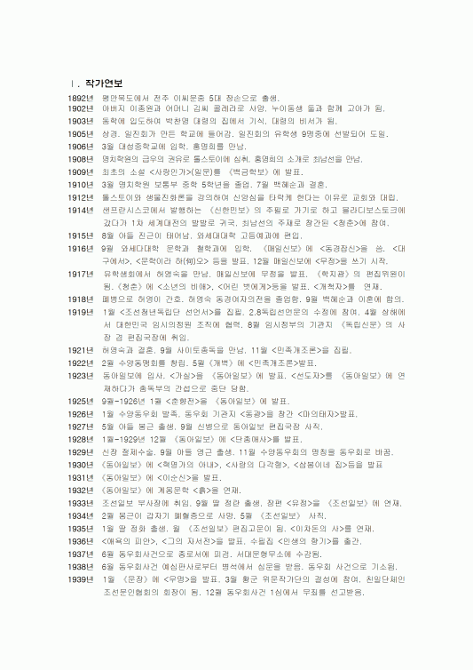 이광수의 무정을 읽고 작품 분석 및 감상