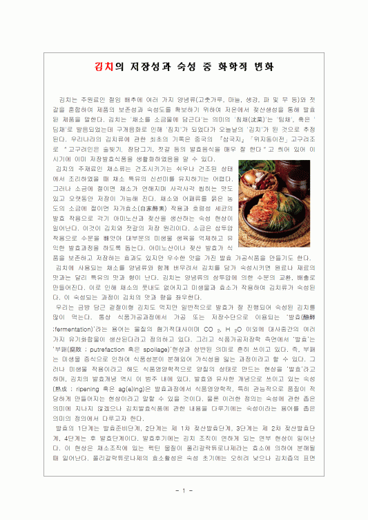 김치의 저장성과 숙성 중 화학적 변화
