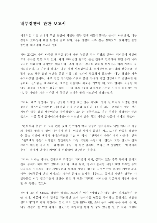 내부경쟁에 관한 보고서