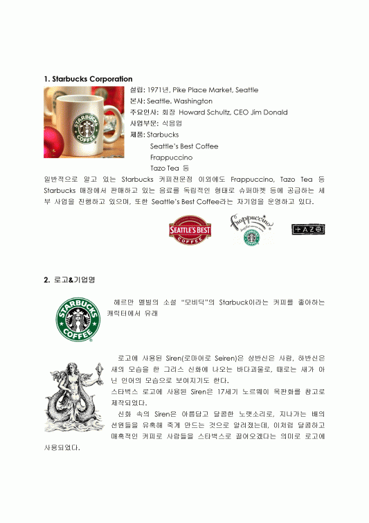 [브랜드전략]스타벅스의 기업 연혁 및 특징