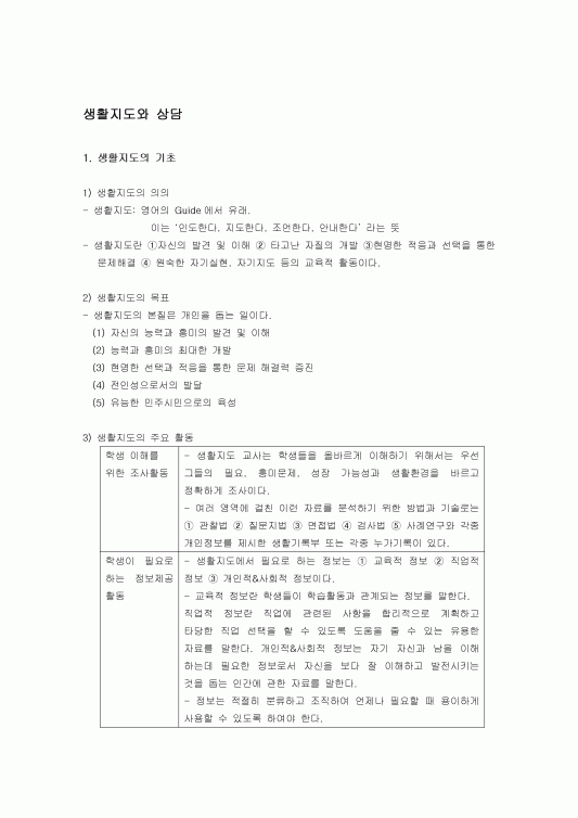 생활지도의 기초 및 상담의 이해