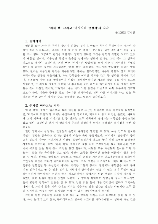‘피와 뼈’ 그리고 ‘미시시피 맛살라’의 시각