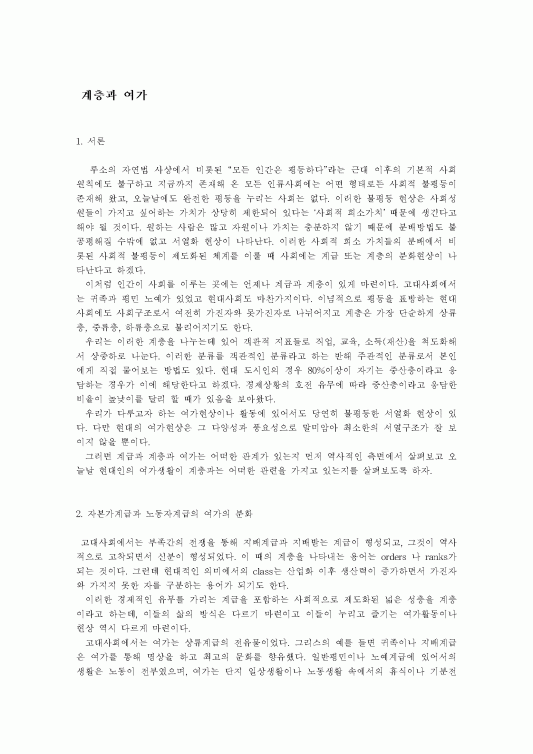 계층과 여가 레포트 자료