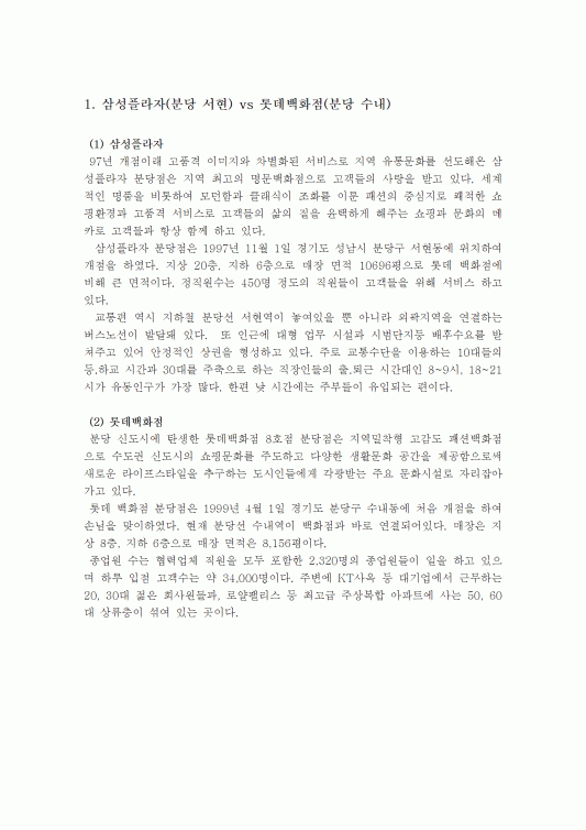 삼성플라자와 롯데백화점 4층 비교와 입지분속