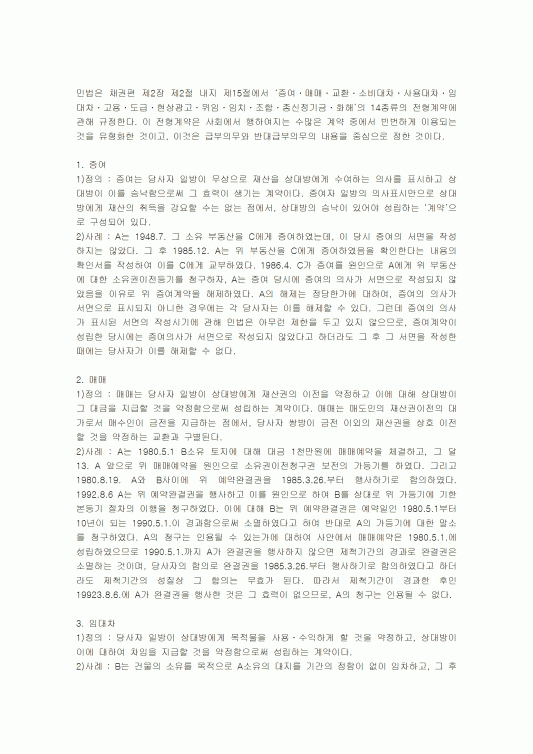 민법상 14가지 전형계약의 정의와 사례