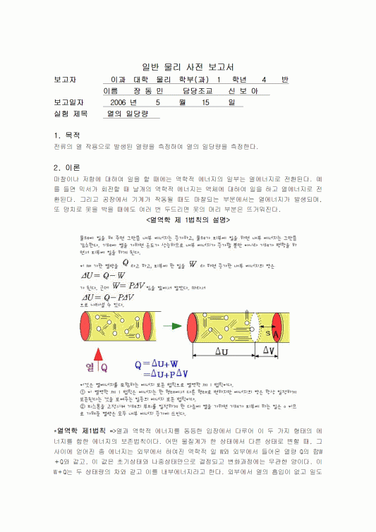 열의일당량 사전보고서